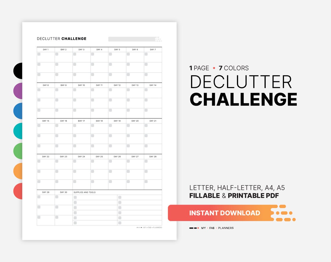 30 Day Declutter Challenge Planner House Chore Chart List for - Etsy