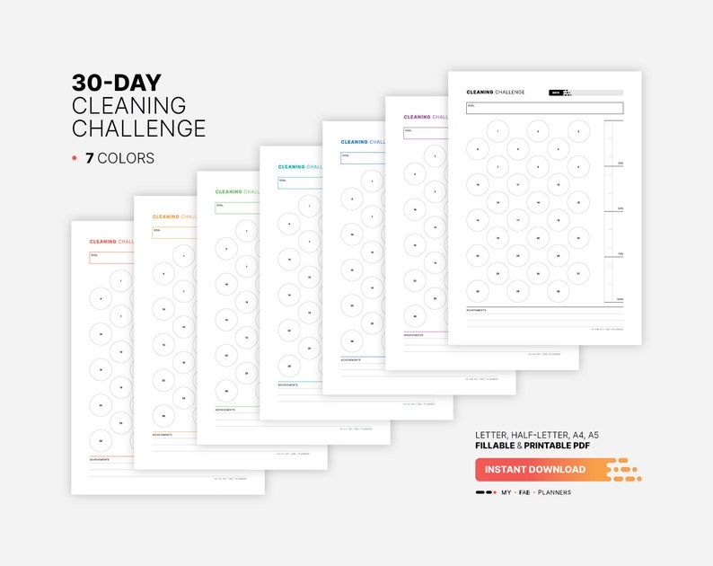 30-day Cleaning Challenge, Printable Declutter to Do List, Fillable ...