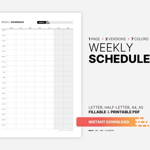 Weekly Schedule, Printable Work, Study, Home Organizer, Fillable ...