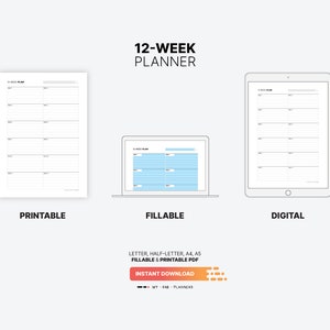 12 Week Planner, Vision Board Overview, Productivity Calendar, Daily ...