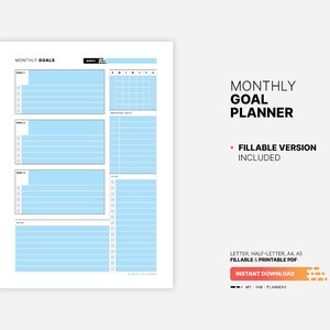 Monthly Goal Planner, Printable Work-life Goal Setting, Project ...
