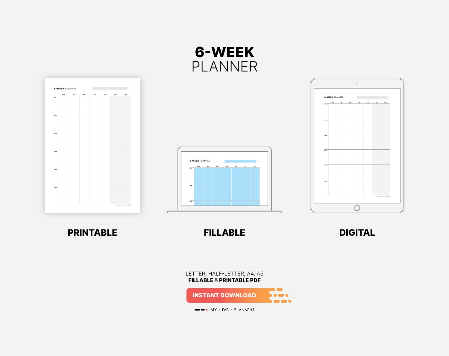 6-week Calendar, Planner, Fillable Work & Productivity Goal Tracker ...