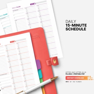 Daily 15-minute Schedule, Printable Work Chart Planner, Fillable ...