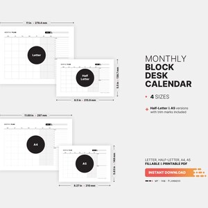 Monthly Block Desk Calendar, Fillable Blank Blocks Planner, Month at a ...