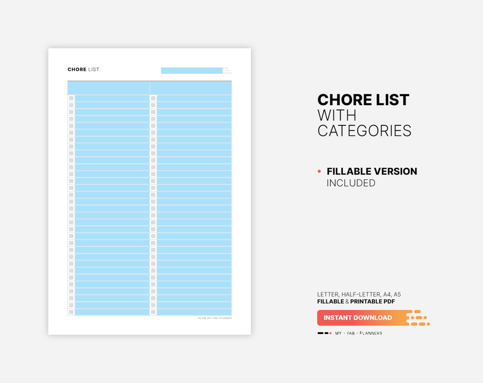 Chore List, Printable House Cleaning Checklist, Fillable Family to Do ...