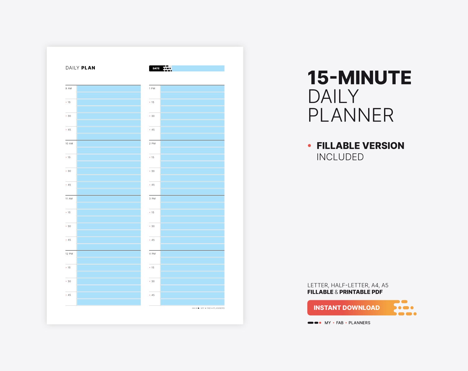 15 Minute Planner Undated Sheet, Daily Time Slots Organizer, Work ...