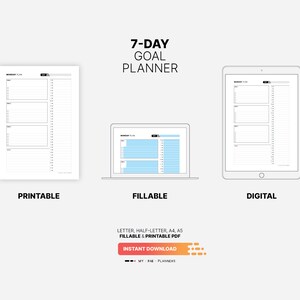 7-day Goal Planner, Printable Daily Schedule, Fillable Work & Study ...