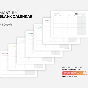 Monthly Blank Calendar Printable Landscape Insert Fillable - Etsy