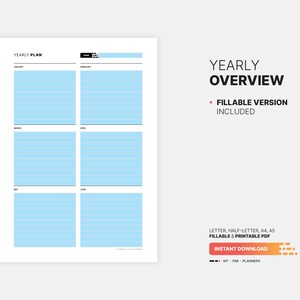 Yearly Overview Planner, Digital Year at a Glance Template, Fillable ...