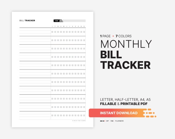Monthly Bill Tracker Fillable Financial Planner Bills Due & | Etsy