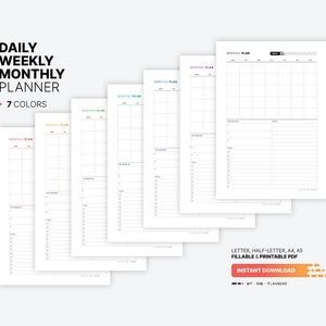 Daily, Weekly, Monthly Planner, Undated Printable and Fillable Letter ...