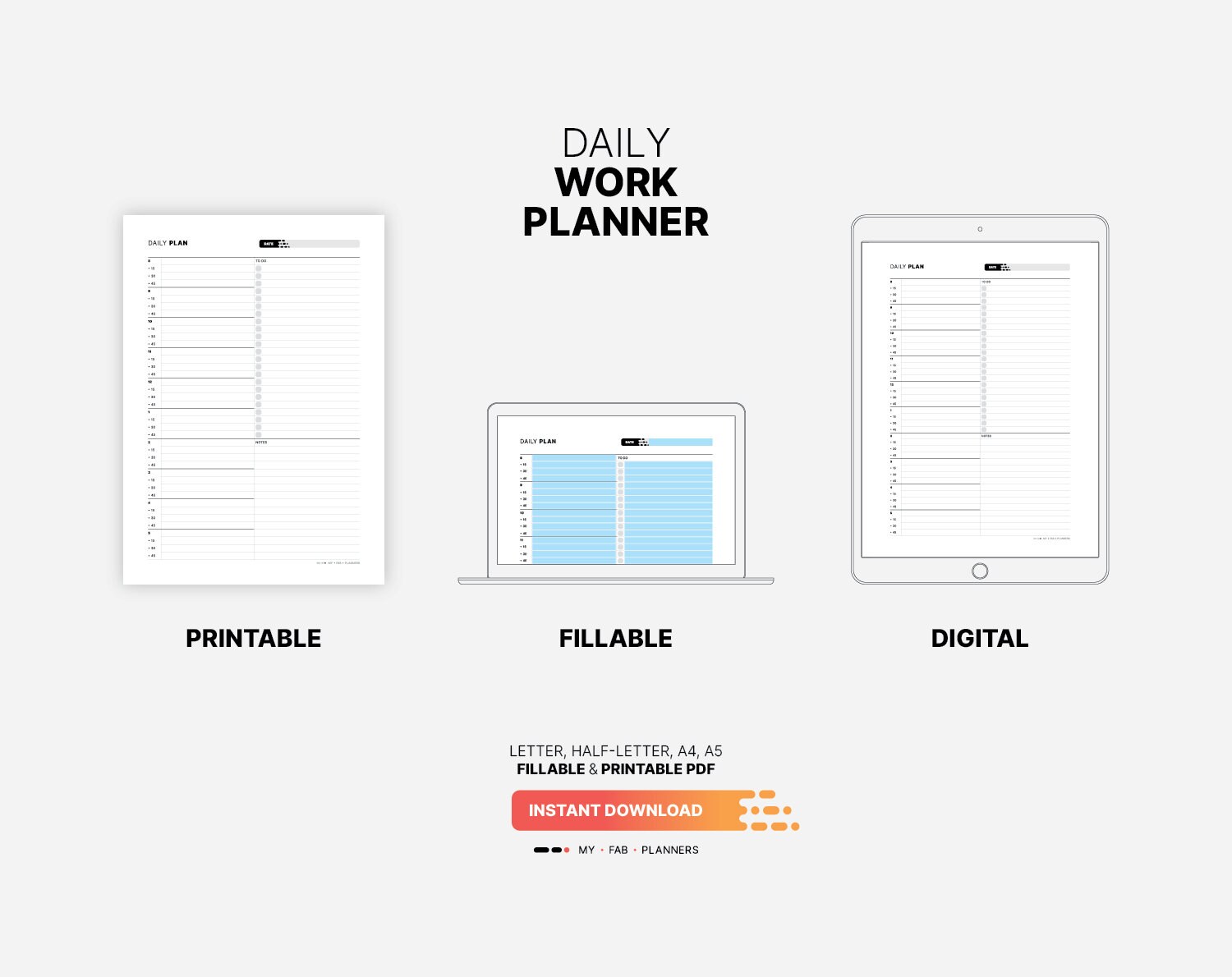 Daily Work From Home Action Plan & Log Book, Fillable Hourly Planner ...