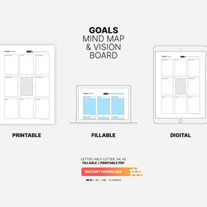 Goal Setting Mind Map & Vision Board, Printable Yearly, Quarterly ...