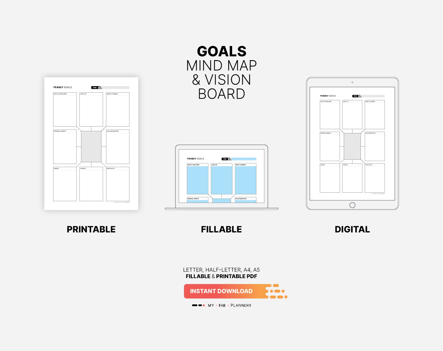 Goal Setting Mind Map & Vision Board Printable Yearly - Etsy Australia