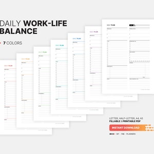 Daily Work Life Balance Planner, Fillable Goals, Work in Progress Log ...