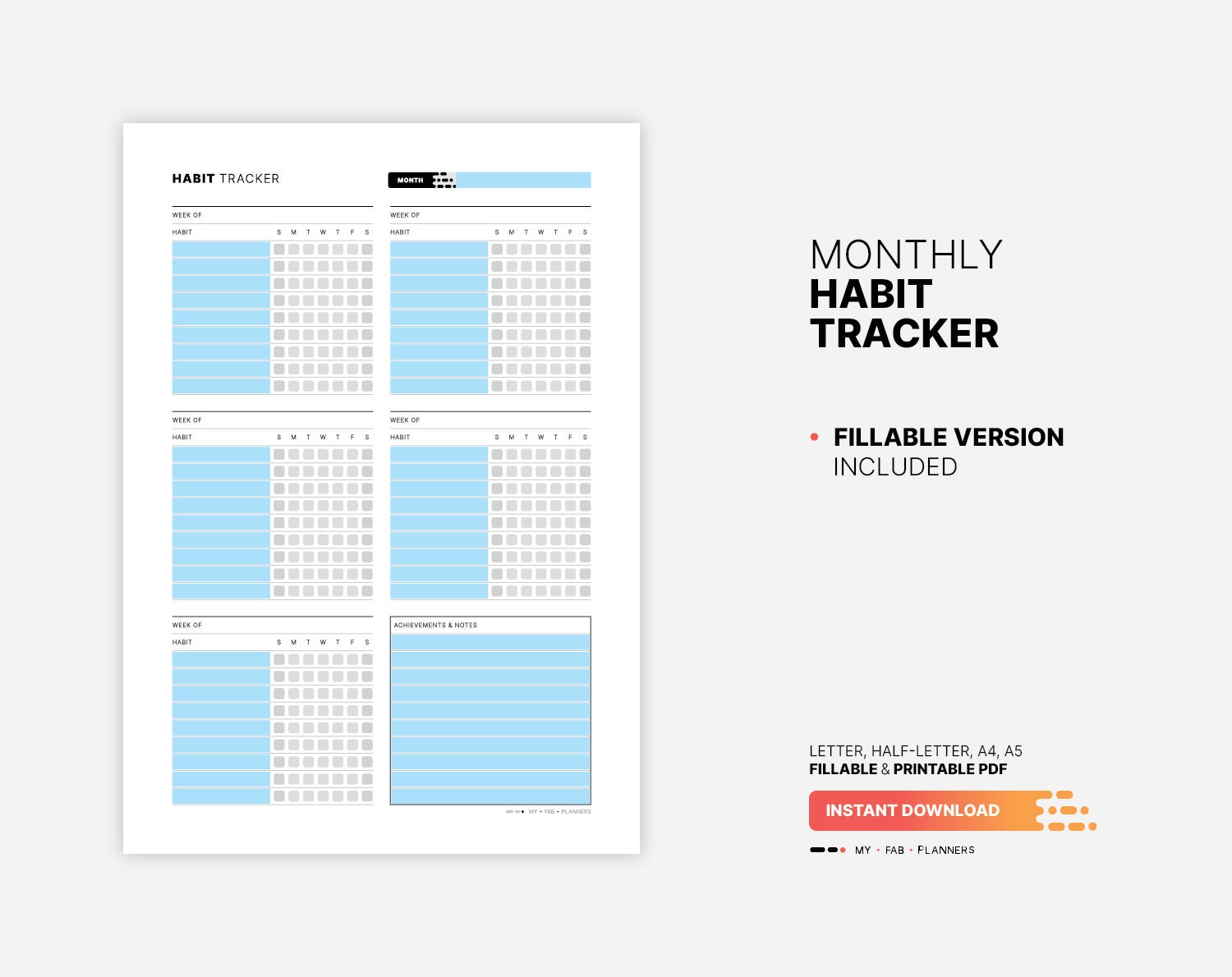 Monthly Habit Tracker, Printable Weekly, Daily Planner, Morning ...