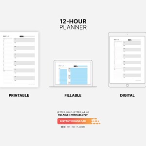 12-hour Planner, Printable Hourly Work, Study Task Schedule, Fillable ...