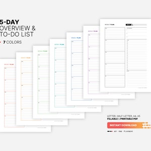 5-day Overview, Printable Things to Do Checklist, Fillable Weekly ...