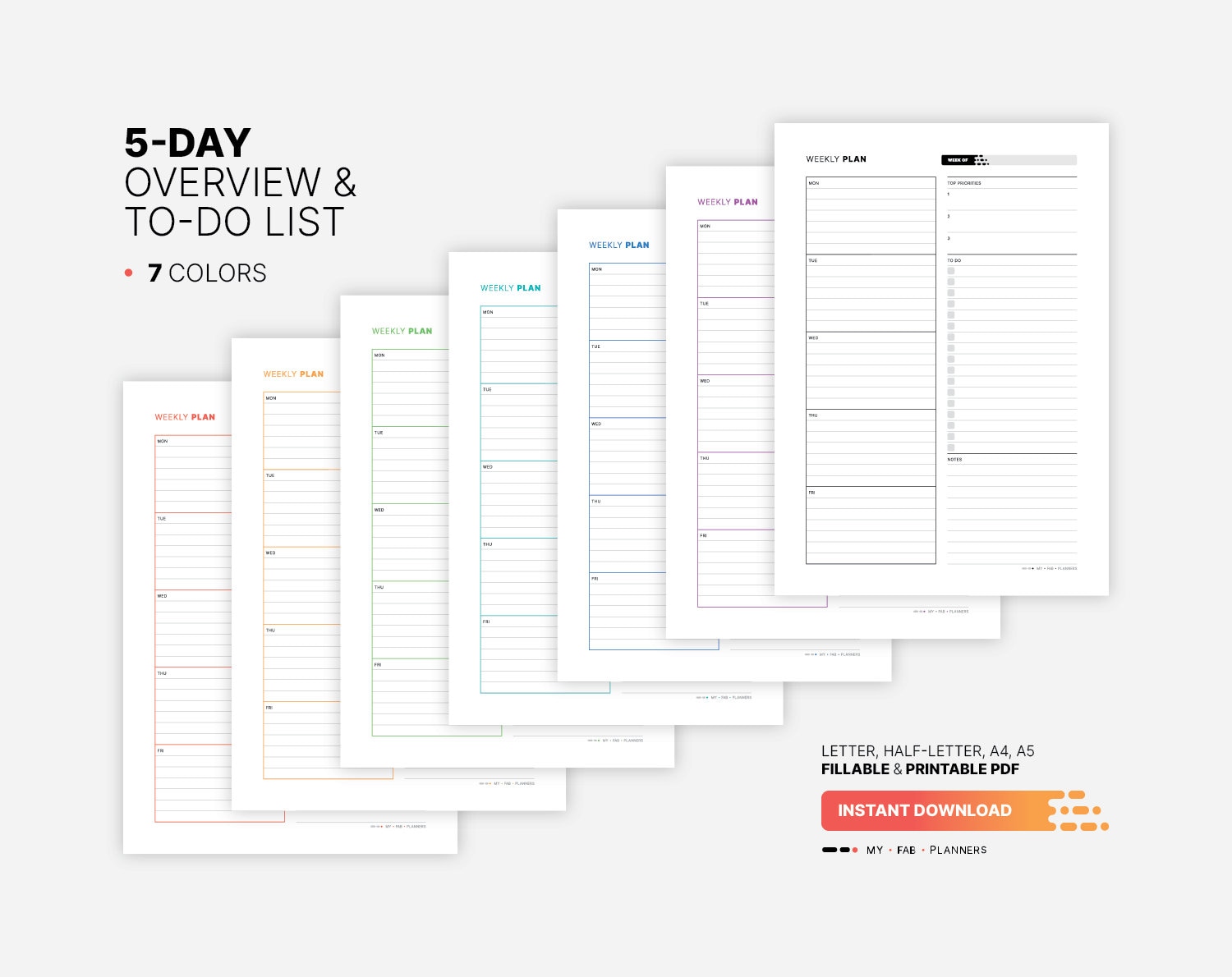 5-day Overview, Printable Things to Do Checklist, Fillable Weekly ...