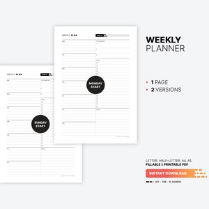 Daily, Weekly, Monthly Planner, Undated Printable and Fillable Letter ...