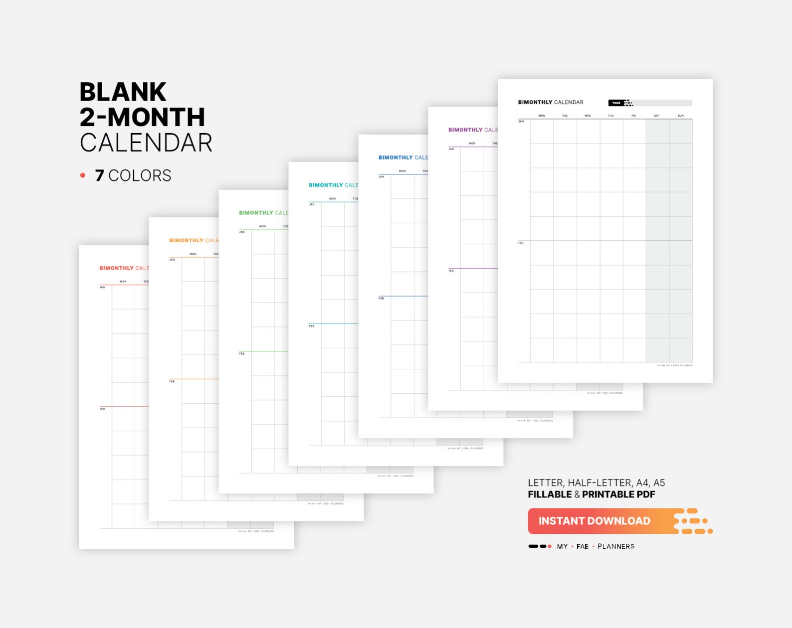 Blank 2-month Calendar, Printable Undated Monthly Productivity Planner ...