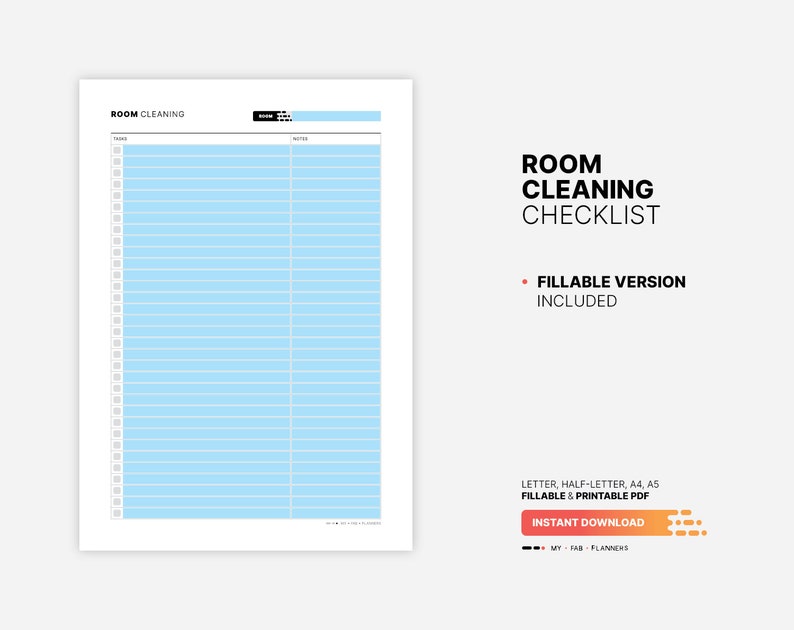 Room Cleaning Template, Printable Home Checklist, Fillable Daily ...