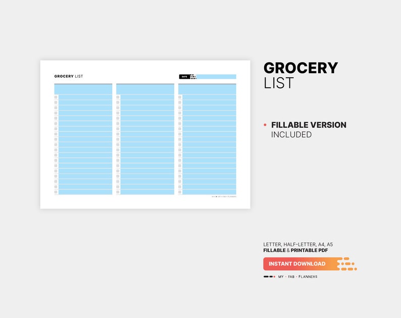Grocery List Template, Fillable Store Shopping Checklist Planner ...