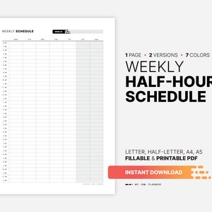 Weekly Half-hour Schedule, Printable Time Tracker (PDF Template) - Etsy