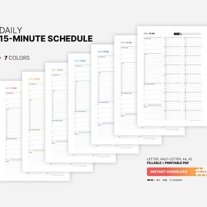 Daily 15-minute Schedule, Printable Work Chart Planner, Fillable ...