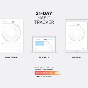 31 Day Habit Tracker Circle, Health, Wellness Goal Challenge, Fitness ...