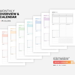 Monthly Overview, Printable Blank Calendar, Fillable Goal Setting ...