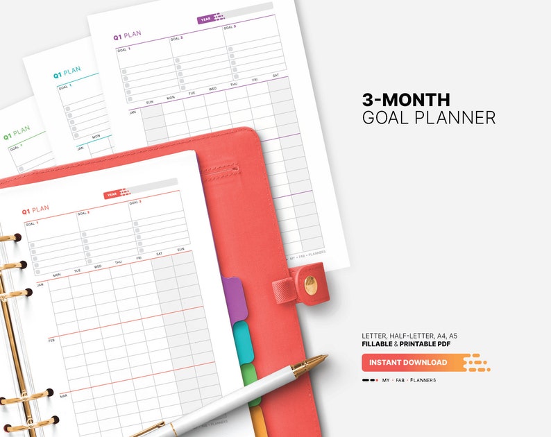 3-month Goal Planner, Quarterly Action Plan, Fillable PDF - Etsy