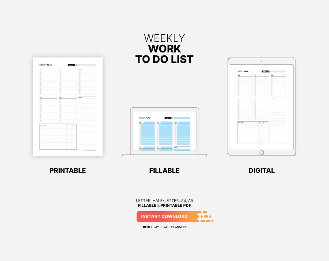 Weekly Work to Do List, Printable Fillable PDF Template - Etsy