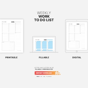 Weekly Work to Do List, Printable Organizer Checklist, Fillable Project ...