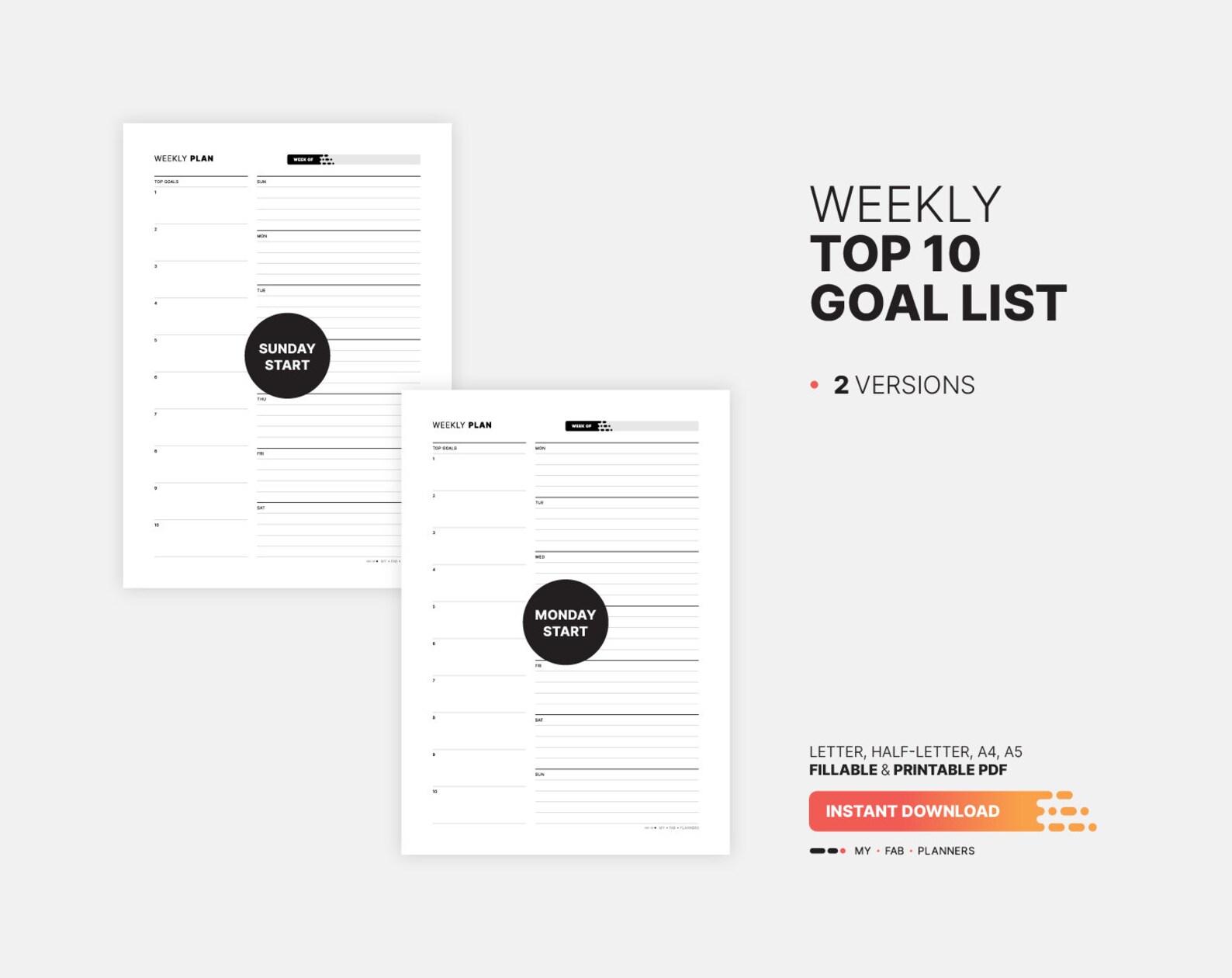 Weekly Top 10 Goal List, Goals Mapping, Setting & Review, Week Ahead ...