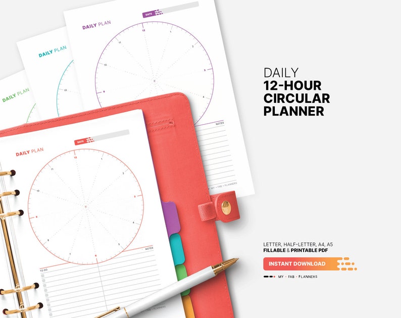 Daily 12-hour Circular Chart, Printable Visual Planner, Fillable ...
