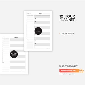 12-hour Planner, Printable Hourly Work, Study Task Schedule, Fillable ...