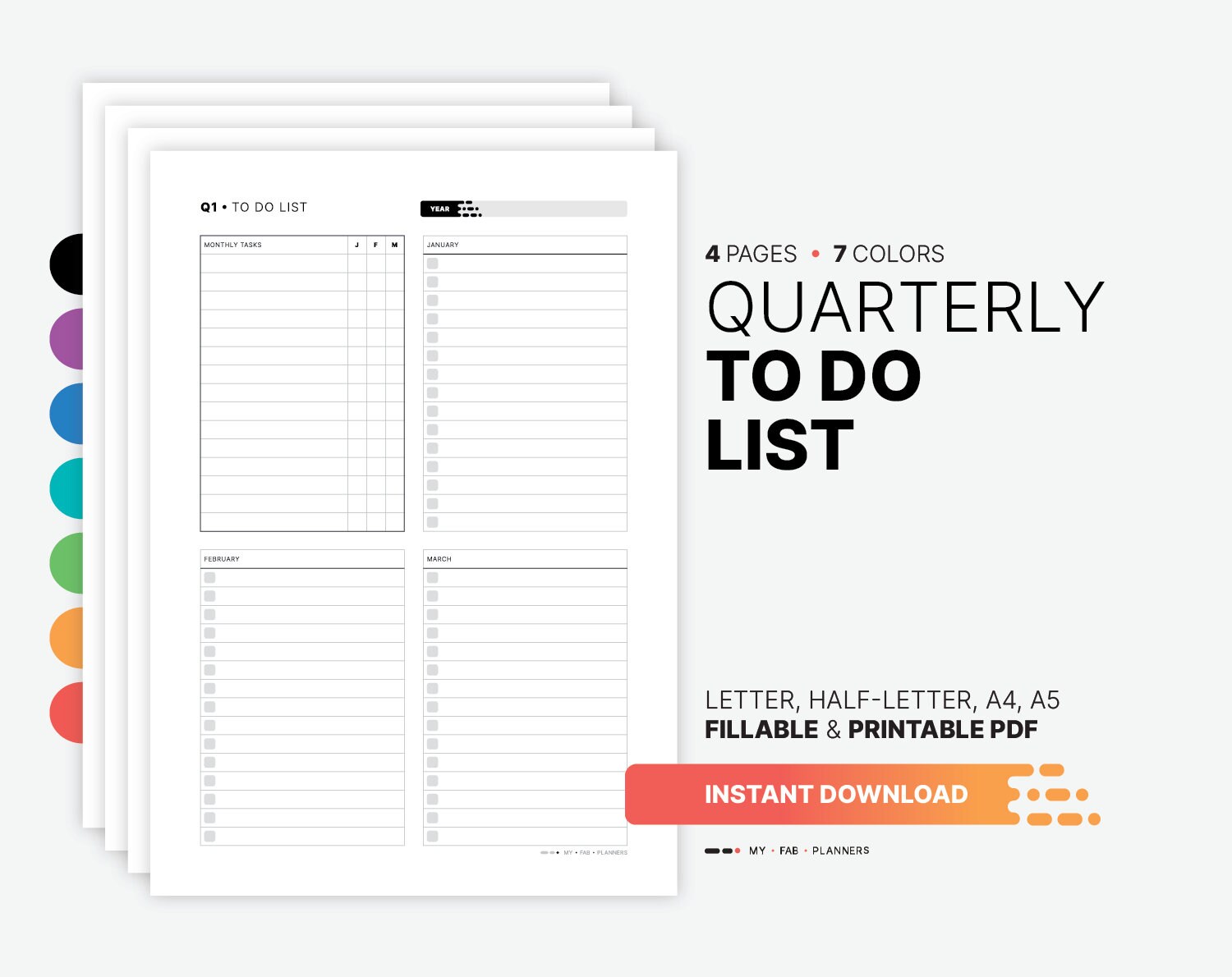 Quarterly Things to Do List, Printable Undated Work, Study, Business ...