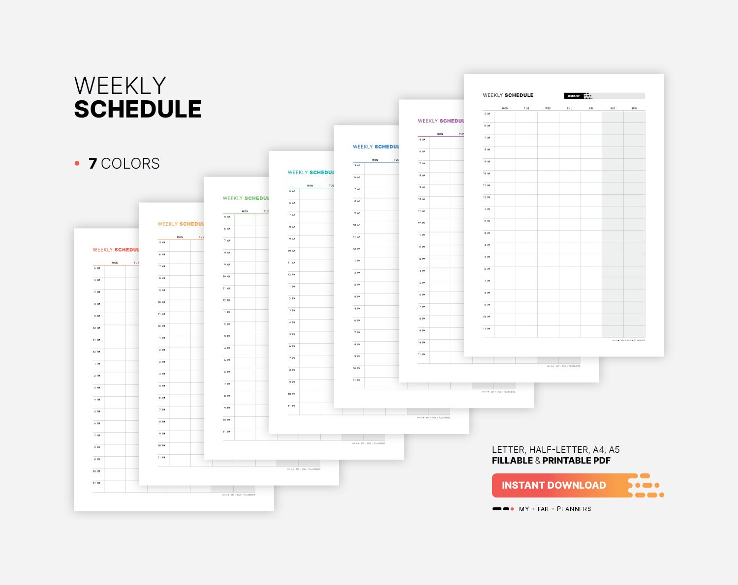 Weekly Schedule, Printable Work, Study, Home Organizer, Fillable ...