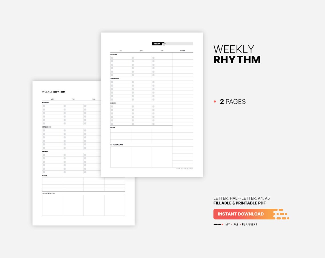 Weekly Rhythm Chart, Fillable Daily Morning & Evening Routine Checklist ...