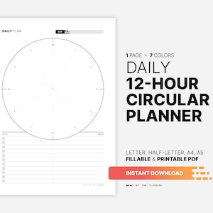 Daily 12-hour Circular Chart, Printable Visual Planner, Fillable ...