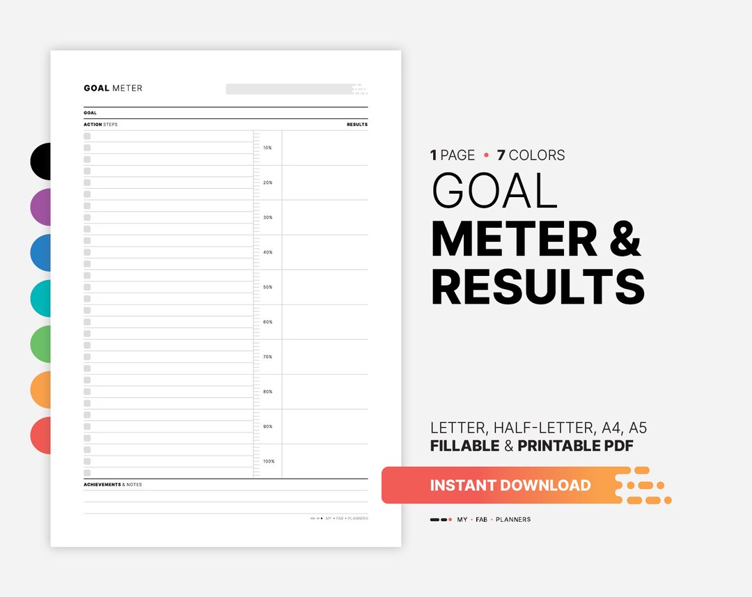 Goal Meter & Results Sheet, Goals Crusher Action Plan, Tracker, Planner ...