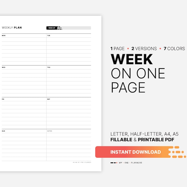 Week Calendar Pad - Etsy