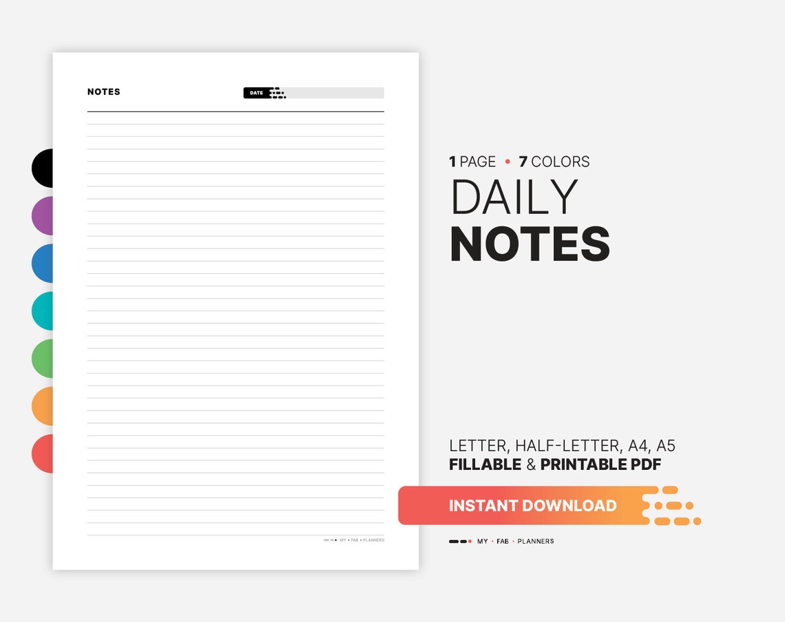 Daily Notes Taking & Writing Planner Page Template, Digital Organizer ...