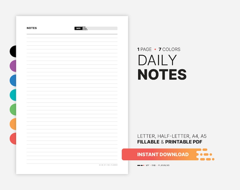 Daily Notes Taking & Writing Planner Page Template, Digital Organizer ...