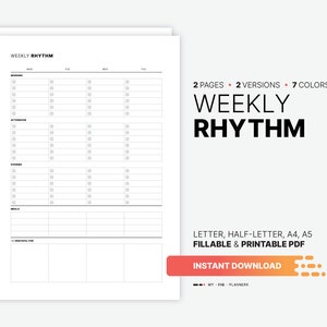 Weekly Rhythm Chart, Fillable Daily Morning & Evening Routine Checklist ...
