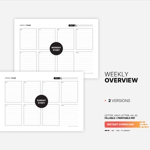 Weekly Overview, Work Productivity Planner, Fillable Schedule, Undated ...