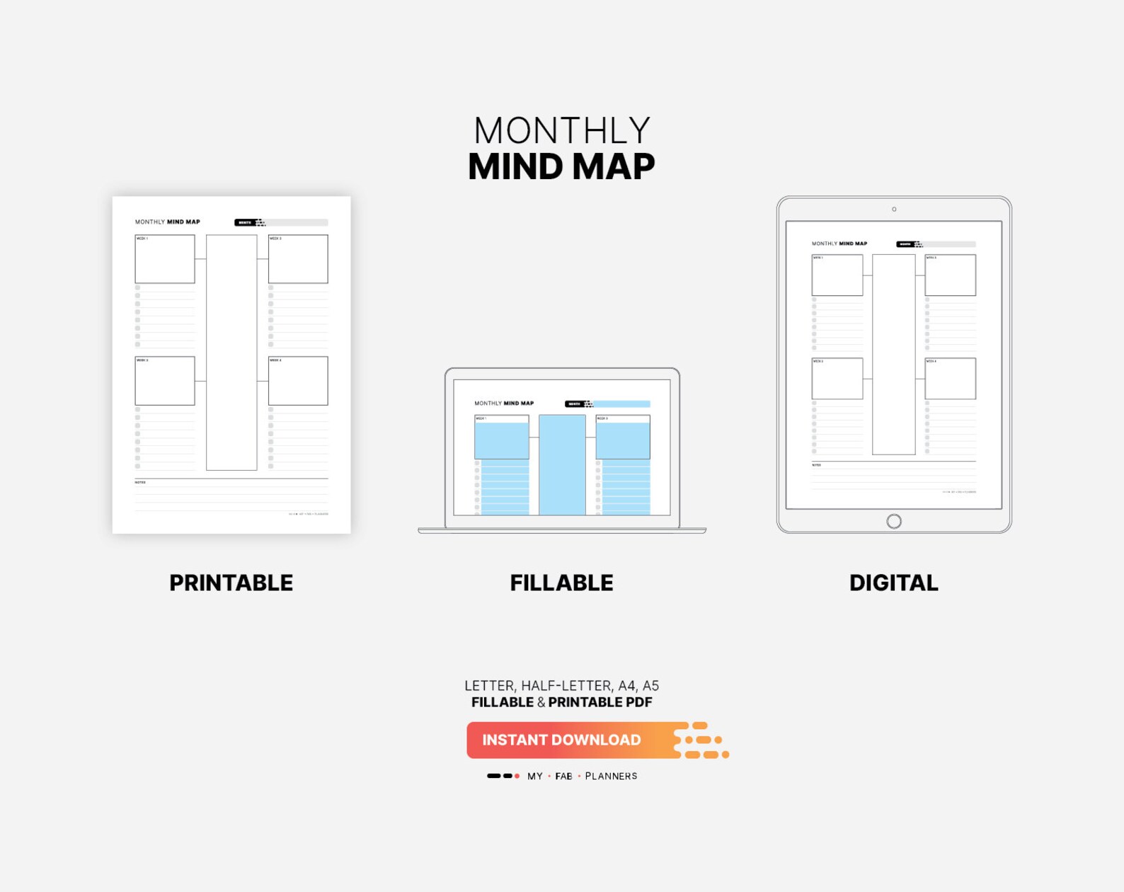 Monthly Mind Map Planner Template Mindfulness Task Manager - Etsy