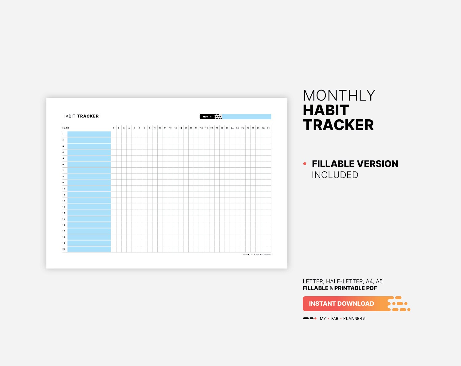 Monthly Habit Tracker, Printable Morning Routine, Fillable Health ...