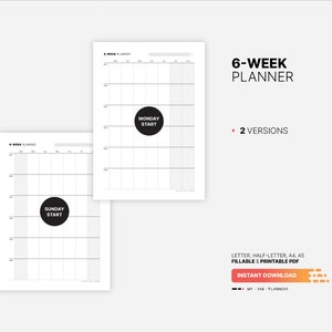 6-week Calendar, Planner, Fillable Work & Productivity Goal Tracker ...